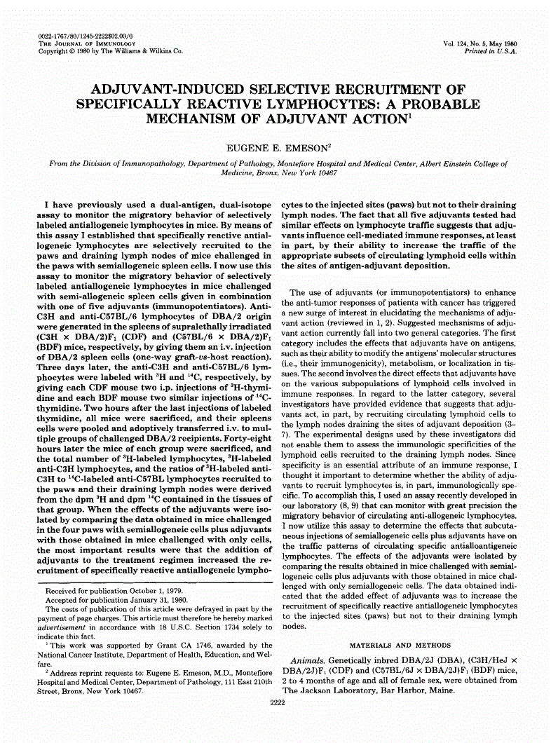Adjuvant-induced selective recruitment of specifically reactive ...