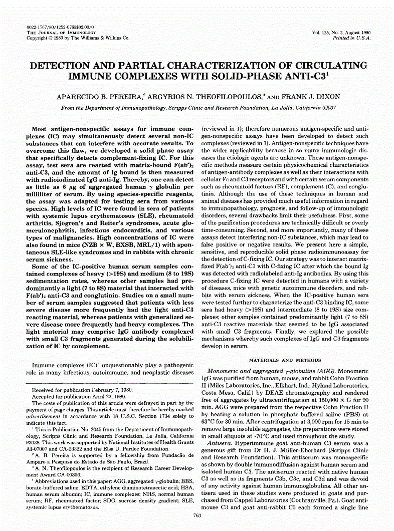 Detection and partial characterization of circulating immune complexes ...