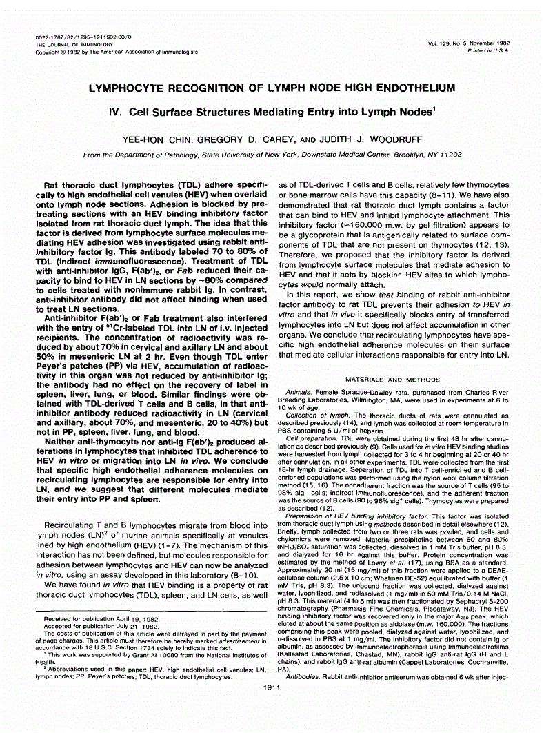 Lymphocyte recognition of lymph node high endothelium. IV. Cell surface ...